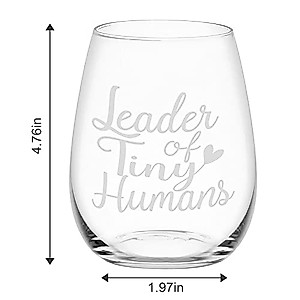 DAZLUTE Teacher Appreciation Gifts, Leader of Tiny Humans Wine Glass, Teacher's Day Christmas Birthday Thank You Gifts for Teacher Professor, Teacher Gifts for Women Men from Student, 15 Oz