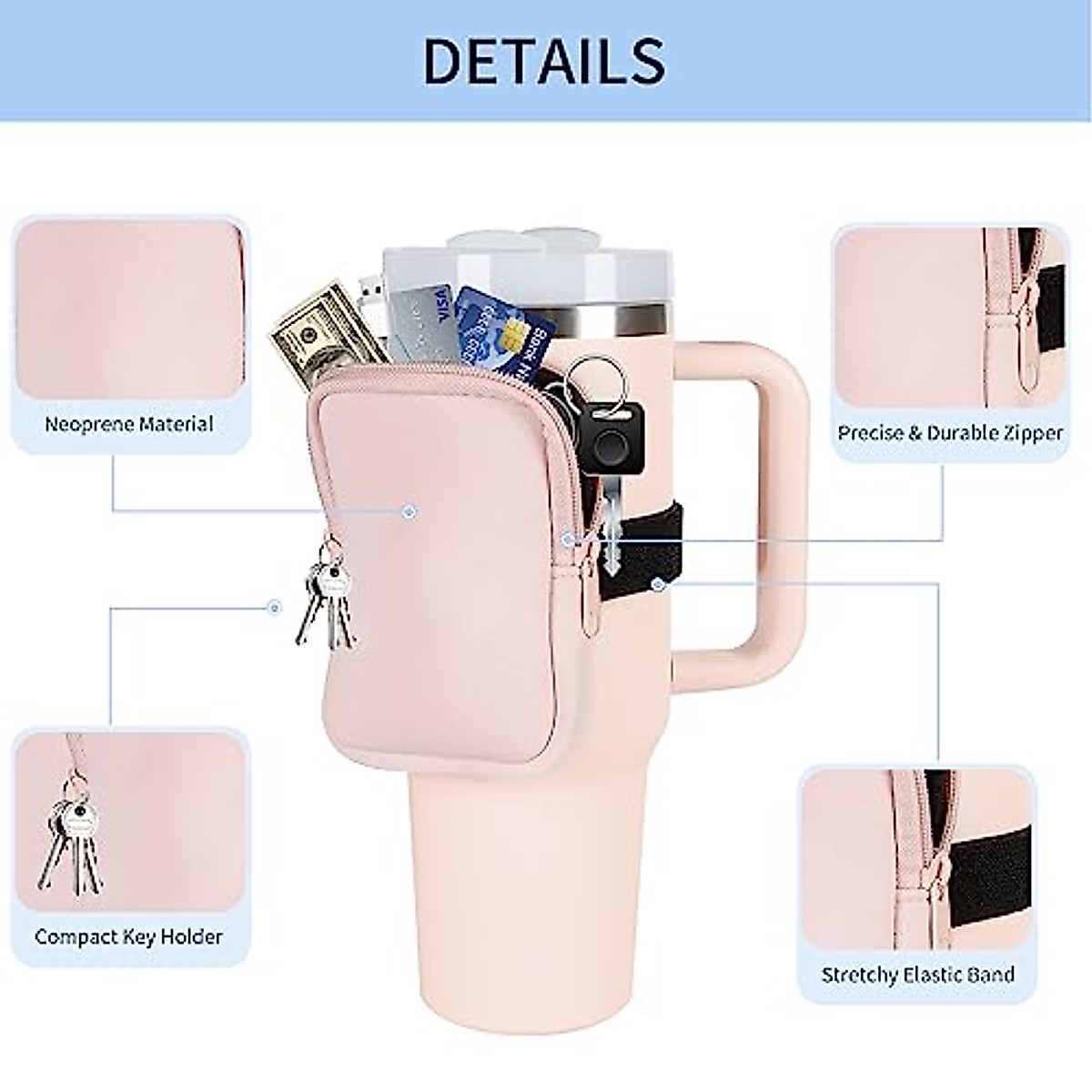 Towsnails Water Bottle Pouch for Stanley Quencher Adventure 20-40oz, Gym Tumbler Accessories for Women Men for Running, Workout Water Bottle Handheld Caddy Compatible with Stanley Tumbler-Pink