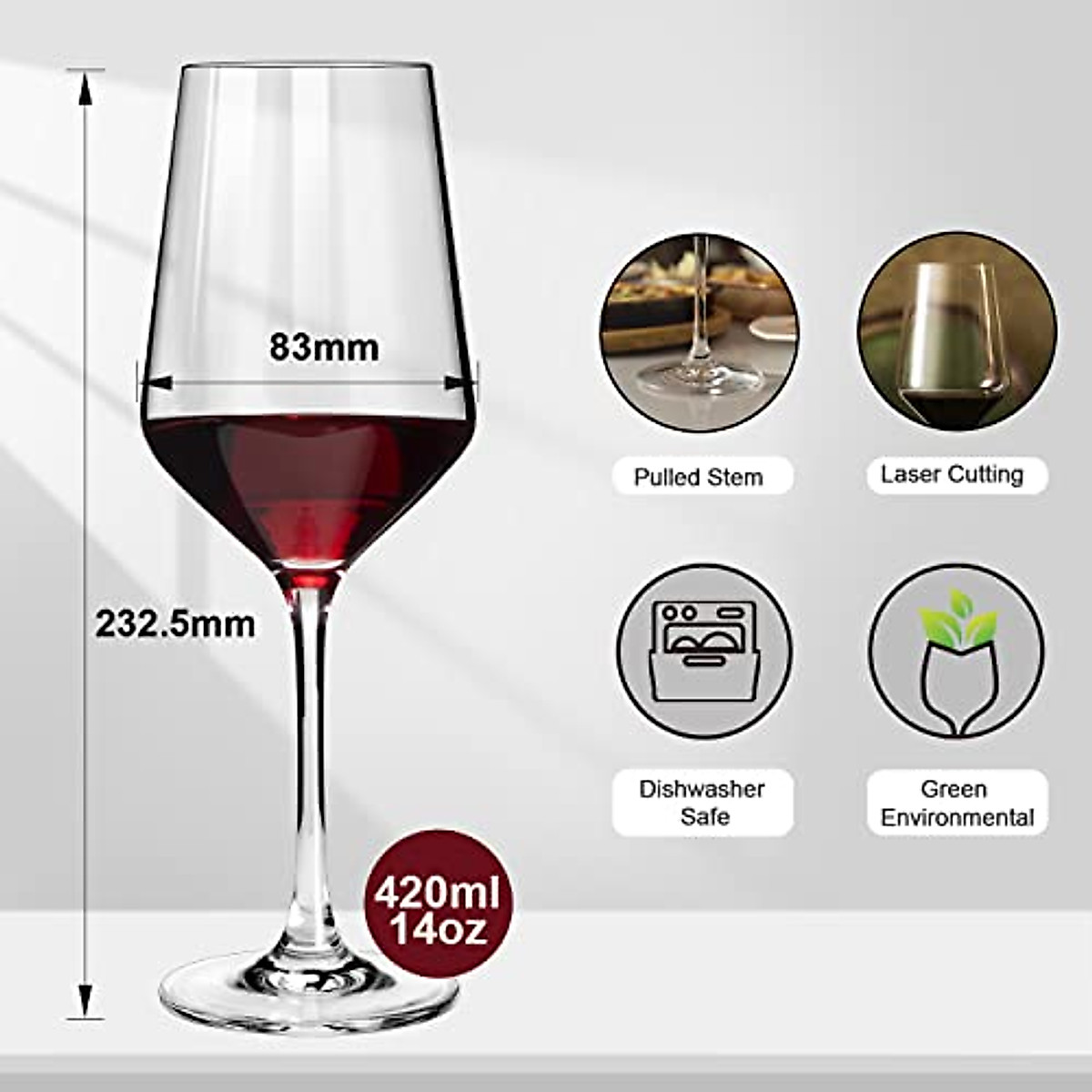 S SALIENT Wine Glasses Set of 6,Long Stem White/Red Wine glasses,14oz Hand Blown Premium Crystal Wine Glass,Gift Packing Burgundy Glasses