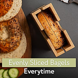 Bamboo Bagel Slicer Holder for Safe & Even Slices - Removable Bottom For Cleaning - Bagel Slicer for Small and Large Bagels with Anti-Slip Base - Bagel Holder Bread Slicer - Bagel Cutter Slicer