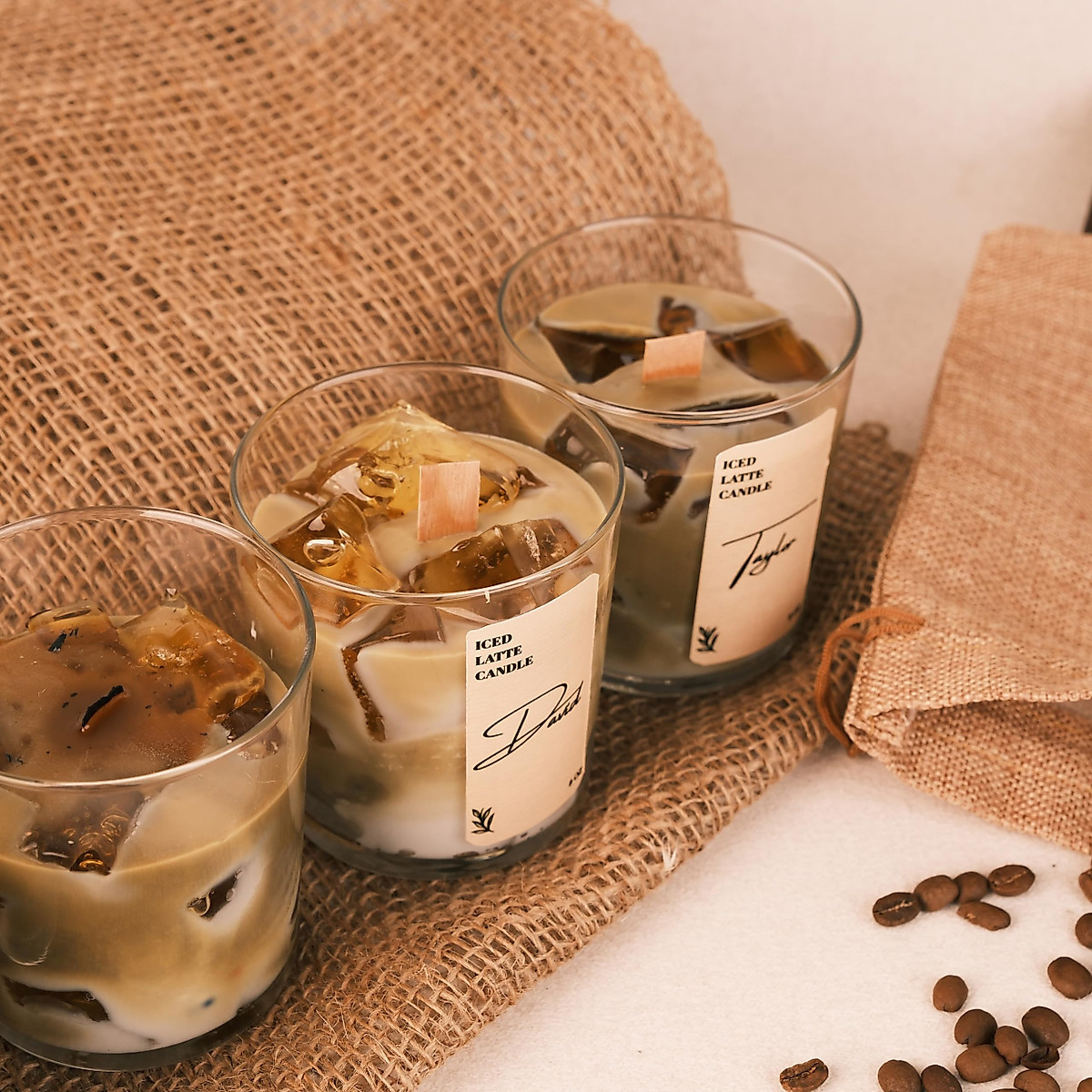 Personalized Iced Coffee Latte Candle – Custom Soy Wax Candle with Wooden Wick – Gift for Weddings, Birthdays, Bridesmaids, and Christmas Gifts