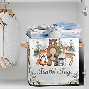 RIRIX Personalized Storage Bin, Custom Storage Baskets for Organizing with Handles, Foldable Storage Box for Closet Cloth Baskes Toy Woodland Forest Animals