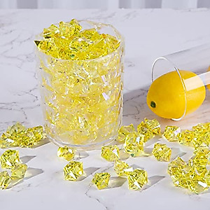 DomeStar Iridescent Yellow Acrylic Ice Rocks, 180PCS Holographic Crushed Ice Dazzling Fake Diamonds Sparkling Plastic Gems for Vases Fillers Table Scatter Decoration Game