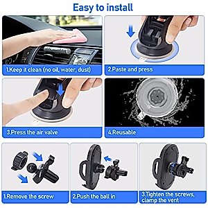 Huryfox Car Phone Holder Mobile Mount - Handsfree Driving Cellphone Stand, Smartphone Support on Dashboard, Windshield, Vent and More, Automobile Cradle Compatible with iPhone, Android Phone