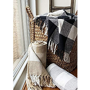 Elrene Home Fashions Farmhouse Living Buffalo Check Cozy Fringe Blanket Throw for Couch/Sofa/Bed/Everyday, Single (50 in x 60 in), Black