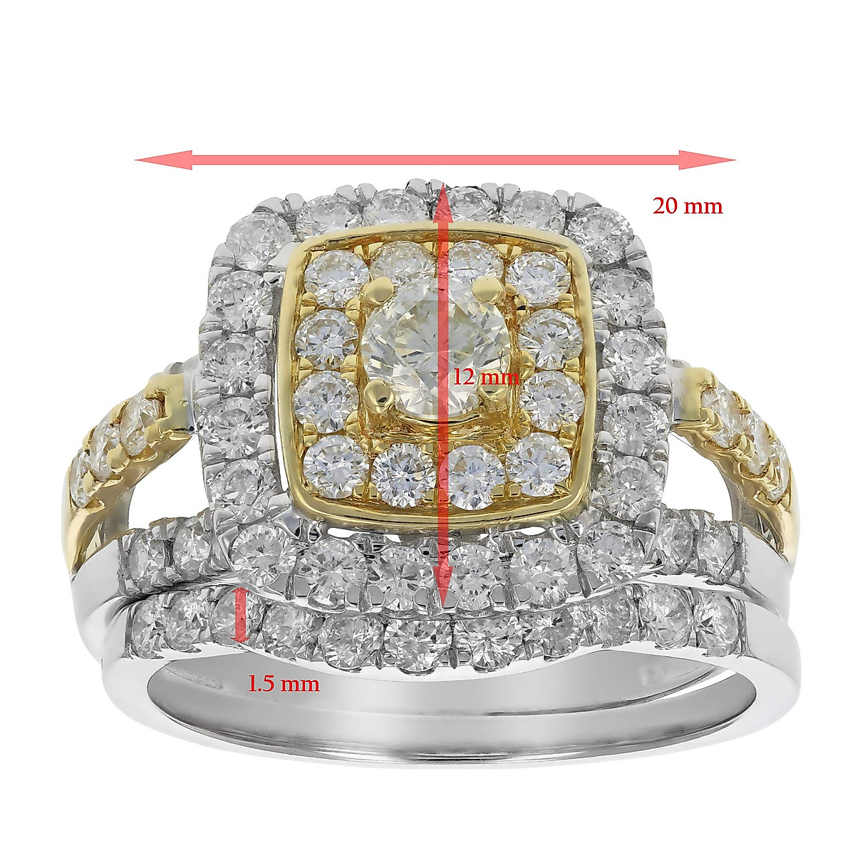 Vir Jewels 1.87 cttw Diamond Wedding Engagement Ring Bridal Set 14K Two Tone Gold Size 6