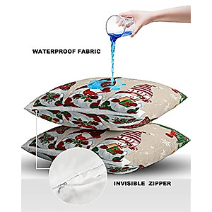 Christmas Gnomes Outdoor Pillow Covers 18 x 18 Inches, Winter Snowflake Waterproof Throw Pillow Cover Set of 2, Xmas Balls Pine ConeHome Decorative Square Cushion Covers for Patio/Tent/Couch/Garden