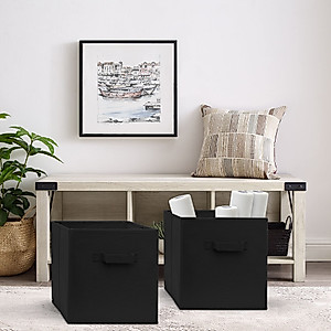 Klozenet Foldable Storage cubes 4-Pack, Fabric Organizer Bins / cube storage basket With Handle For Organizing cubby or Closet Shelves, Storage, Books, Cloth and Toys, (Black)