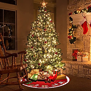 Skycase Christmas Tree Skirt,48 Inch Xmas Tree Skirts Mat,Large Christmas Tree Mat with Snowman Xmas Tree Pattern,Farmhouse Tree Mat Ornaments for Decorations Holiday Party.