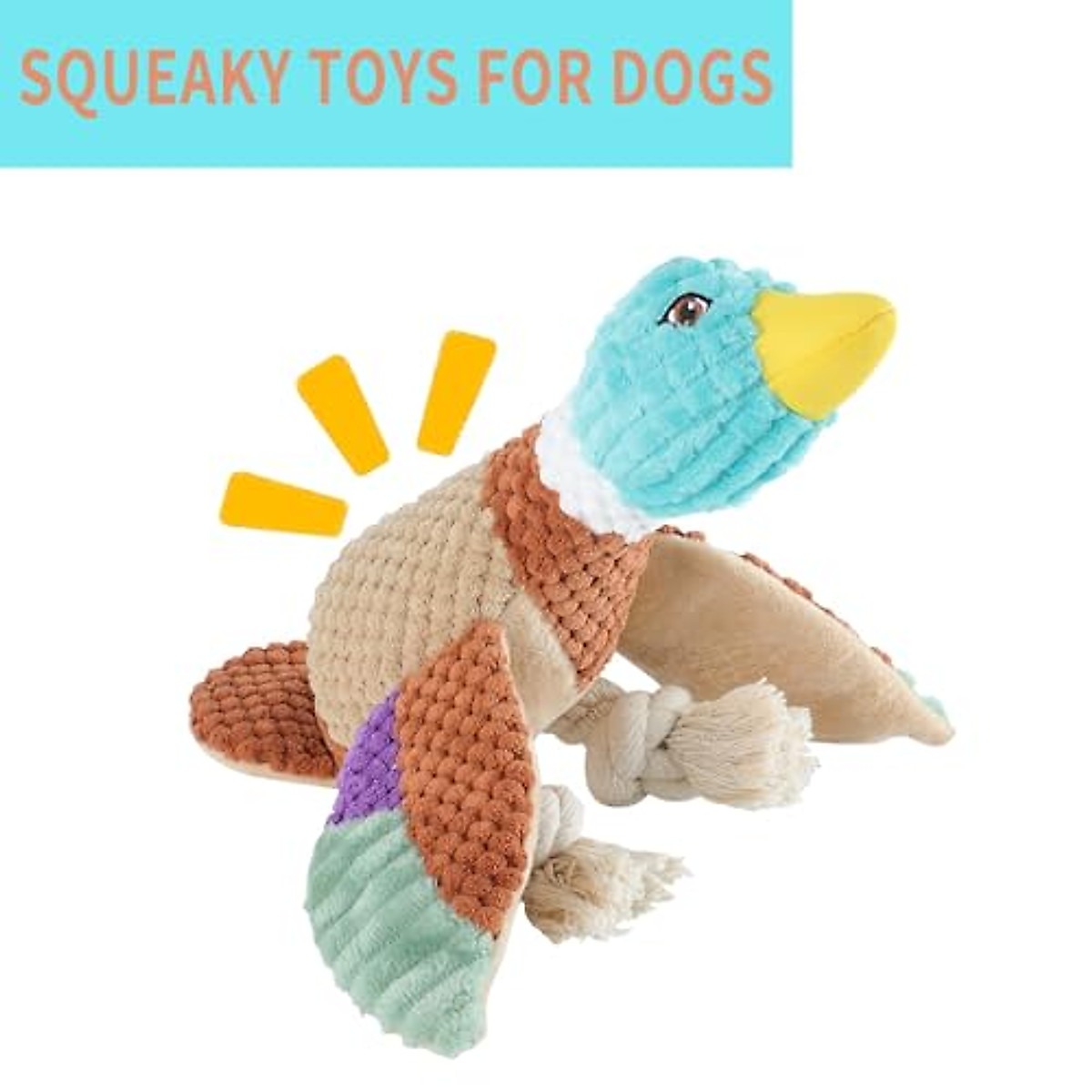 Squeaky Dog Toys for Small Dogs Plush Dog Toys Duck Puppy Toys Rope Puppy Chew Toys for Teething Stuffed Dog Squeaky Toys with Crinkle Dog Toys for Small Dogs, Medium, Large