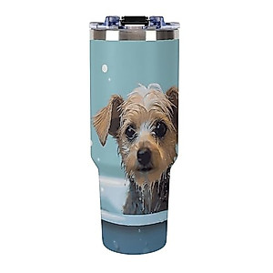 STVNKML 40 Oz Tumbler with Handle Funny Dog in Bathtub Stainless Steel Coffee Mug Reusable Travel Mug Leak-proof Insulated Car Cup Large Capacity Tumbler for Travel, Outdoor, Home Use (Black)
