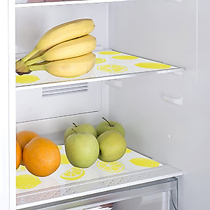 Ganwawo 8 Pcs Refrigerator Liners,Washable Non-Slip Refrigerator mat,Free Anti-Slip mat,for Drawer, Shelf and Refrigerator Liners, Cuttable Refrigerator mat (Lemon)
