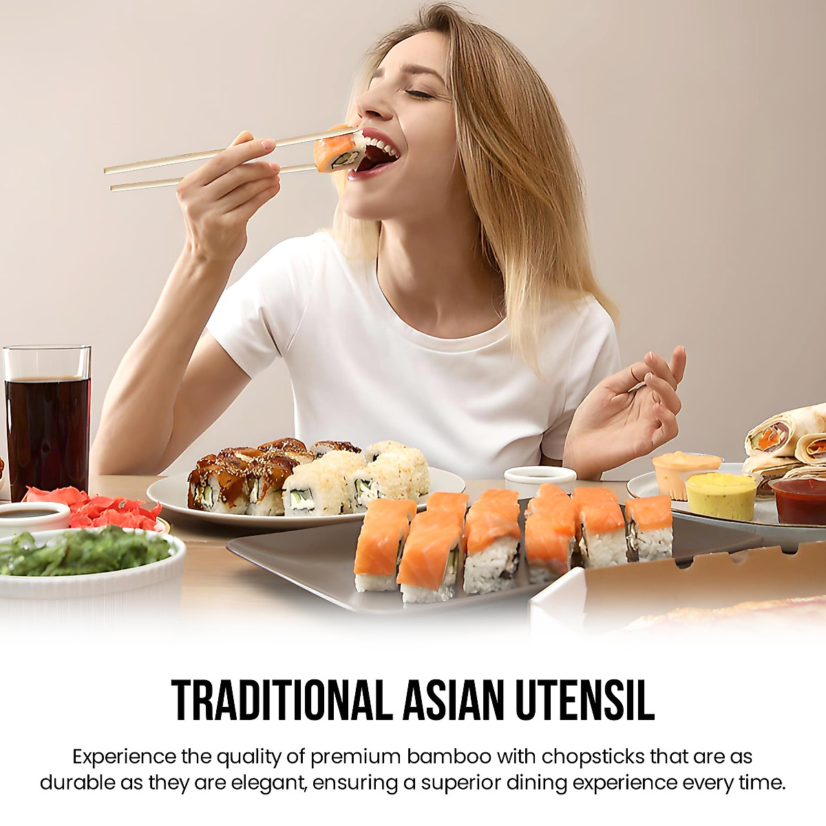 OCS Parts 9-Inch Bamboo Chopsticks | 100 Pairs | Individually Wrapped Natural Bamboo Chopsticks for Home and Commercial Use