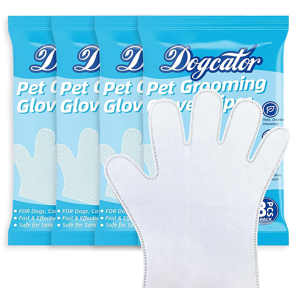 Dogcator Deodorizing Bathing Wipes for Dogs and Cats, Hypoallergenic Dog Glove Wipes for Cleaning | Fragrance Free Natural Puppy Glove Wipes | Soothes Itchy Dry Skin | 32 Count