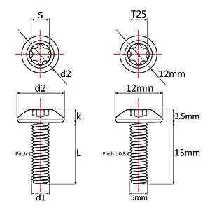 Wanyifa Titanium M4 M5 M6 10 12 15 20 25mm Button Torx Head Bolt Screw for Bicycle Motorcycle Pack of 4 (Black, M5x15mm)