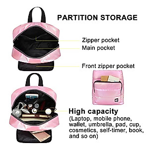GBLQ PLUS Iridescent Backpack 15 Inch, Super Lightweight Ultra Soft Nylon Shiny Fabric Quilted Casual Daypack Pink