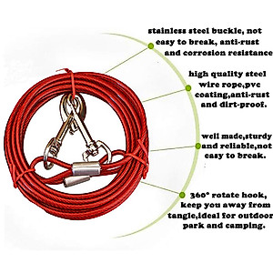 Love Dream Dog Tie Out Cable for Dogs Up to 125 Pounds, Super Heavy and Bite Resistant, 16ft Length Available Dog Lead Line for Yard, Camping, Park, Outside (16ft, Red)