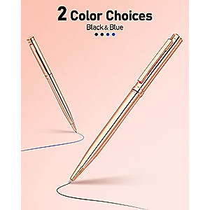 WEMATE 4Pcs Slim Retractable Ballpoint Pens, Extra 4Pcs Ink Refills in Black and Blue, Metal Pen 1.0mm Medium Point, Writing Pens with Gift Box for Office,Students, Teachers and Wedding Rose Gold