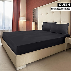Utopia Bedding Queen Fitted Sheet - Bottom Sheet - Deep Pocket - Soft Microfiber - Shrinkage and Fade Resistant - Easy Care -1 Fitted Sheet Only (Black)
