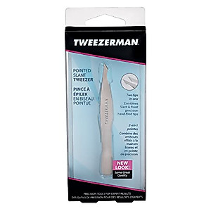 Tweezerman Stainless Steel Slanted Point Tweezer - Eyebrow Precision Tweezers, Facial And Ingrown Hair Removal (Classic Stainless)