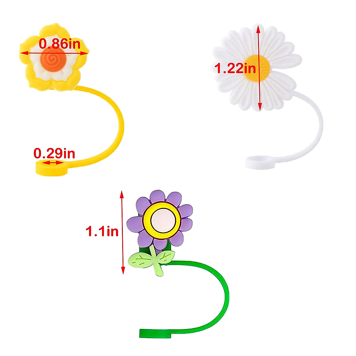 Straw Covers Cap 8pcs Silicone Flowers Straw Cover for Reusable Straws Cute Anti-dust Straw Tips Covers Set,Straw Protector Cover, Reusable Straws Plug for 6-8 Mm(1/4 Inch) Straw Travel Home Outdoor