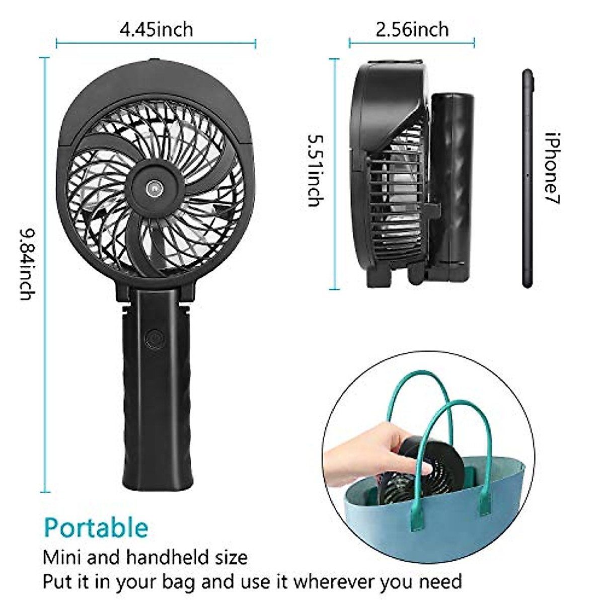 PEYOU Handheld Misting Fan, Portable Mister Fan with 55ml Large Water Tank, USB Rechargeable Mist Fan, Battery Operated Spray Water Fan, 180° Foldable, 3 Speeds, Personal Fan for Travel, Outdoors