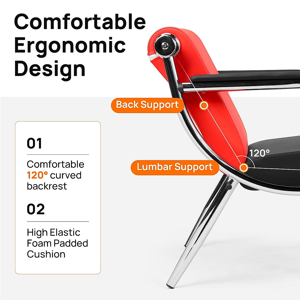 Walmokid Waiting Room Chairs with Armrest, PU Leather Office Furniture, Lobby Conference Reception Chairs, Office Guest Seating for Clinic,Airport,Hospital,Barber,Salon,Bank(Red&Black, 2)