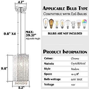 MO&OK 3 Pack Crystal Chandelier Modern Pendent Lights Adjustable Hanging Lighting with Metal Lampshade Rectangle Chandeliers for Kitchen Island Dinningroom,Entrance Living Room H9.8 xD5.2 Chrome