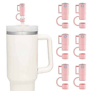 6Pcs Tumbler Shape Straw Tips Cover Cap Food-Grade Silicone Tips Reusable Drinking Straw Plugs Dust-Proof Lids Soft Cute Straw Protectors for 8-10 mm Stanley Cups Straws