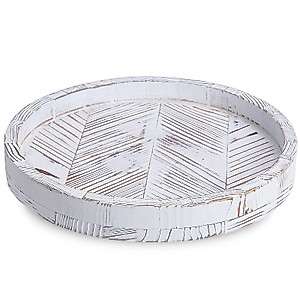 12 Inch Rustic Farmhouse Wood Lazy Susan Turntable for Table, Tomoaza White Herringbone Decorative Turntable Tray, Dining Table Centerpiece and Cabinet Organizer