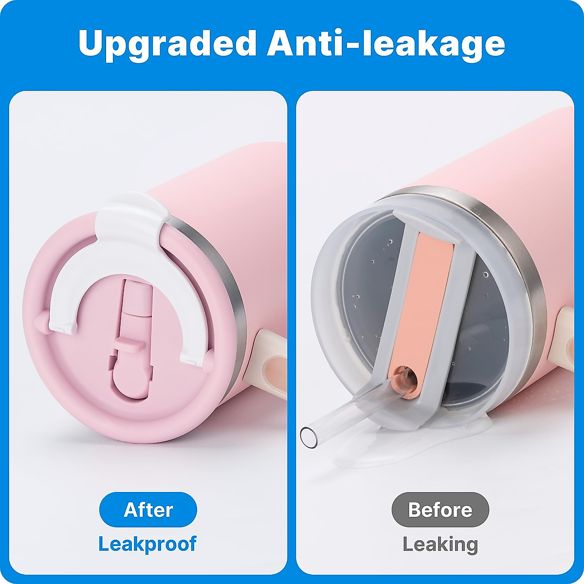 Bluwing 40 oz Tumbler Flip Straw Lid Replacement for Stanley Quencher, Spill Proof Tumbler 40oz Replacement Lid for Stanley Cup(Pink)