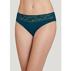Jockey Women's Underwear Cotton Stretch Lace Bikini, Green Gem, L