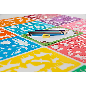 Drawing Stencils Set for Kids (55 Piece) - Arts and Crafts Set for Girls & Boys - Christmas & Birthday Gifts for Kids 4 5 6 7 8 9+ Year Old - Ideal Creativity Kit & Travel Activity with 300+ Shapes