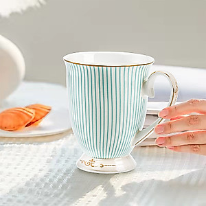 Dicunoy 2 Pack Bone China Mugs, 11oz Fine China Coffee Tea Cups with Gold Trim, Thin Vintage Cup with Pedestal for Valentine's Day, Mother's Day, Birthday, Anniversary, Christmas Gift