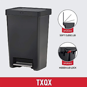 TXQX Step-On Trash Can for Home and Kitchen, with Lid Lock and Slow Close, 13 Gallon, Charcoal