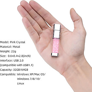 USB Flash Drive 32GB, BorlterClamp Cute Pink Crystal Thumb Drive Novelty Pen Drive Memory Stick
