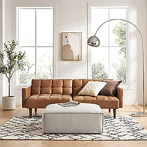 mopio Aaron Couch, Futon Sofa Bed, Sleeper Sofa, Loveseat, Couches for Living Room, Bedroom, Mid Century Modern, Arms Split Back Design 77.5" (Faux Leather, Pecan Brown)