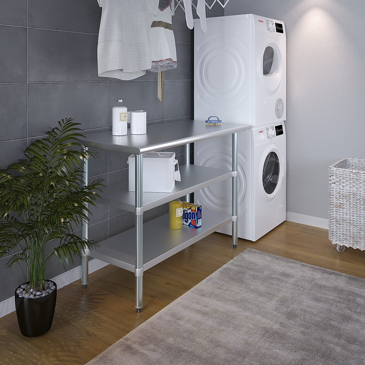 48" Long X 24" Deep Stainless Steel Work Table with 2 Shelves | Metal Food Prep Station | Commercial & Residential NSF Utility Table