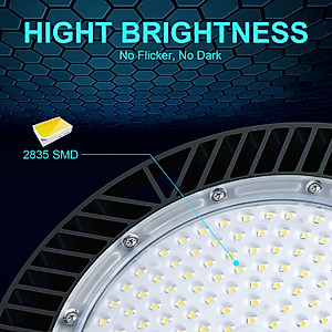 LEDMO UFO LED High Bay Lights, High Bay LED Shop Lights,100W-14000lm-5000K-100-277V-Black