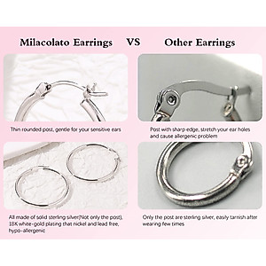 Milacolato Sterling Silver Hoop Earrings 2mm Thin Hoop Earrings 18K White Gold Plated Click-Top Huggie Hoops Earrings Small Medium Large Hoop Earrings for Women 25mm