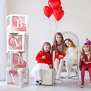 Baby Boxes with Letters for Baby Shower, Gender Reveal Decorations with 4 Transparent Balloon Boxes for Gender Reveal Baby Shower Decorations(White)