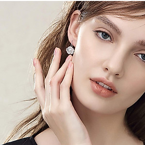 Lotus Fun S925 Sterling Silver Drop Earrings Flower in the Rain Simulated Crystal Dangle Earrings Cherry Earring Handmade Unique Jewelry Gifts for Women and Girls(Silver)