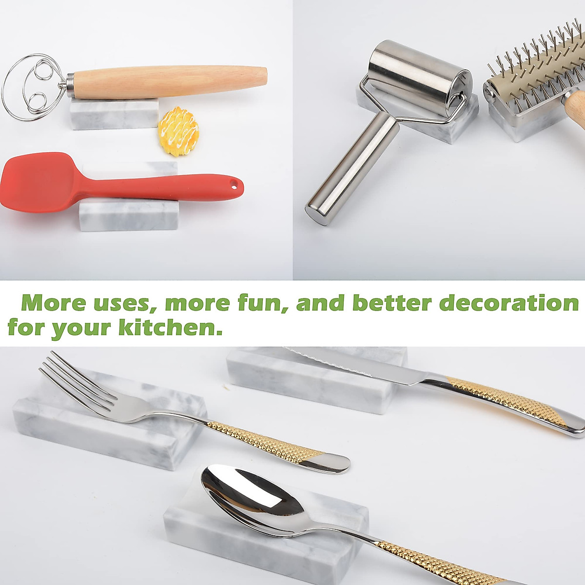 Marble Rolling Pin Holder,Rolling Pin Display Rack,Suitable for Storing Rolling Pin,Pizza Roller,Spoon,Knive,Fork and Other Kitchen Utensils,Set of 2(White Grey)