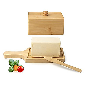 Bamboo Butter Dish w/ Lid – Large Butter Holder Made of Eco-Friendly, Food Grade Bamboo – Holds up to 4oz of Your Favorite Butter – Ideal Butter Keeper for Storage and Serving – Easy to Use