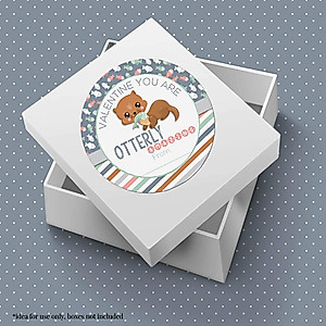 Adorable Otter Otterly Amazing Valentine Party Favor Sticker Labels for Girls, 40 2" Party Circle Stickers by AmandaCreation, Great for Classroom Valentines, Envelope Seals, Gifts & Treats