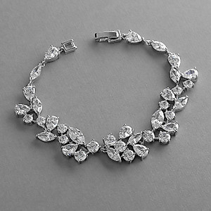 Mariell Mosaic Shaped CZ Wedding Bracelet in Silver Rhodium. 6 ¼" Petite Size, Perfect for Smaller Wrist!