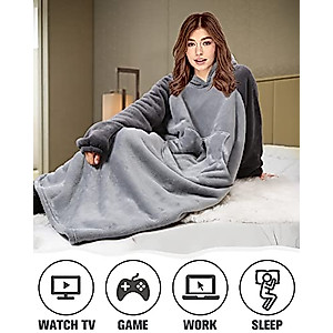 dgdgbaby Oversized Hoodie Wearable Blanket, Microfiber and Sherpa Wearable Blanket Sweatshirt Fleece Wearable Blanket with Giant Pocket for Women Men Teens (Dark Grey)