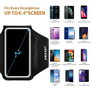 Running Armband with Airpods Bag Cell Phone Armband for iPhone 14/14 Plus/13/12 Pro/11 Pro/XS, Galaxy S21/S20, Water Resistant Sports Phone Holder & Zipper Slot Car Key Holder for 6.4 inch Phone