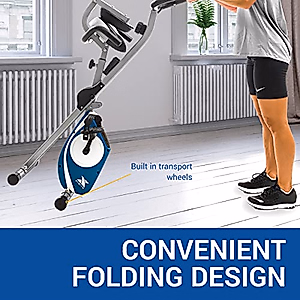 XTERRA Fitness Folding Exercise Bike, 225 LB Weight Capacity, Cordless, Battery Powered with Solid X-Frame Folding Design, Padded Seat and Handlebars, Adjustable Foot Straps, 8 Levels of Resistance