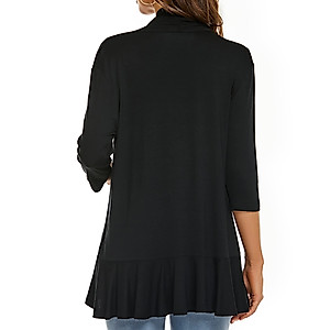 YnimioAOX Women's Open Front Cardigan 3/4 Sleeve Solid Casual Kimono Sweater Coat,X-Large,N20-autumn black